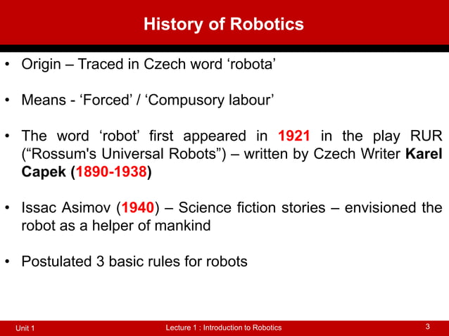 Lecture 1 - Introduction to Robotics.pptx | Robotics | Technology & Computing