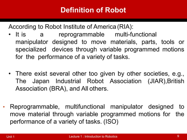 Lecture 1 - Introduction to Robotics.pptx | Robotics | Technology & Computing