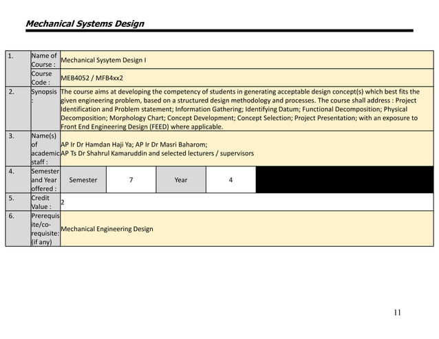 Lecture 1 - Mechanical Systems Design course description.pdf | Civil Engineering Industry ...