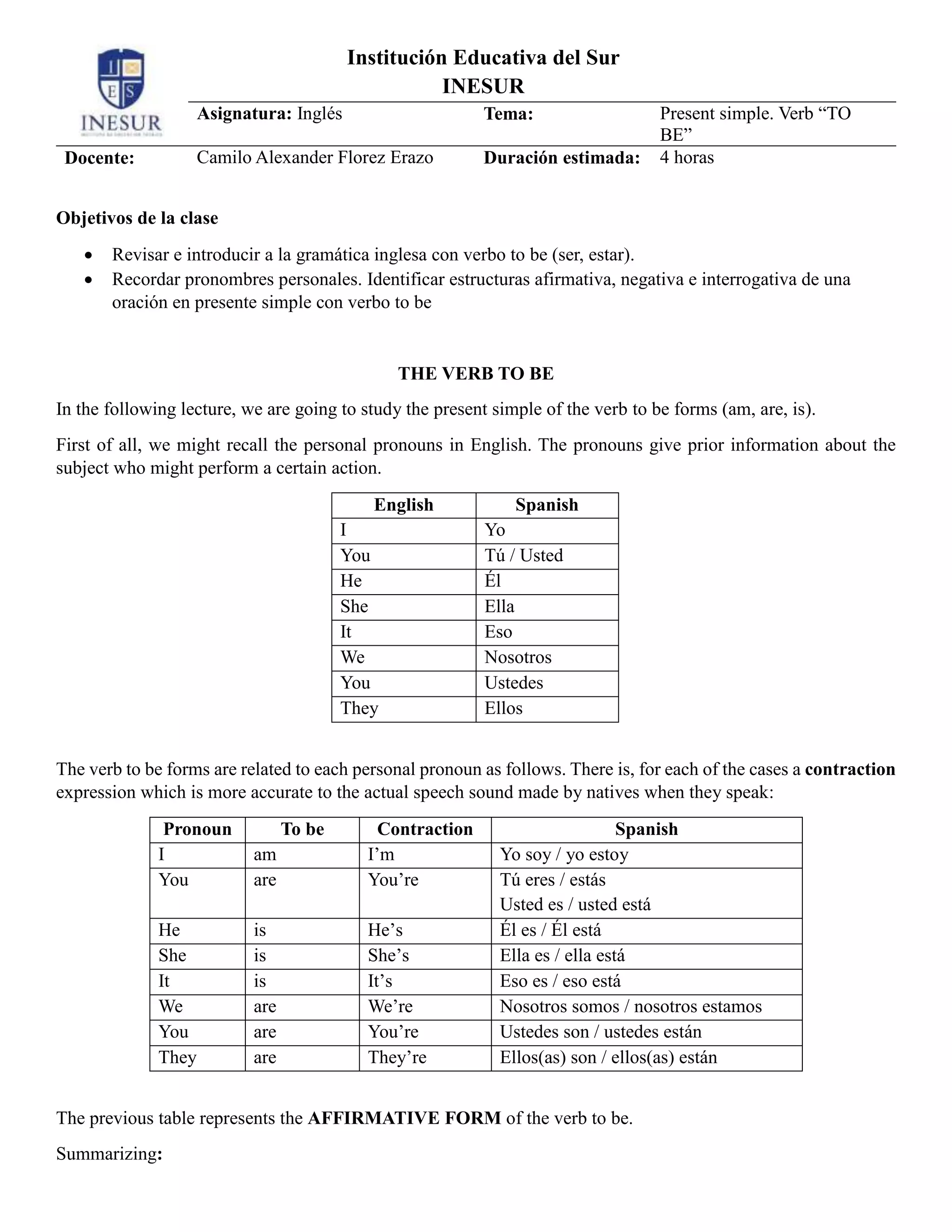 Lecture 1 - Verb to Be.docx