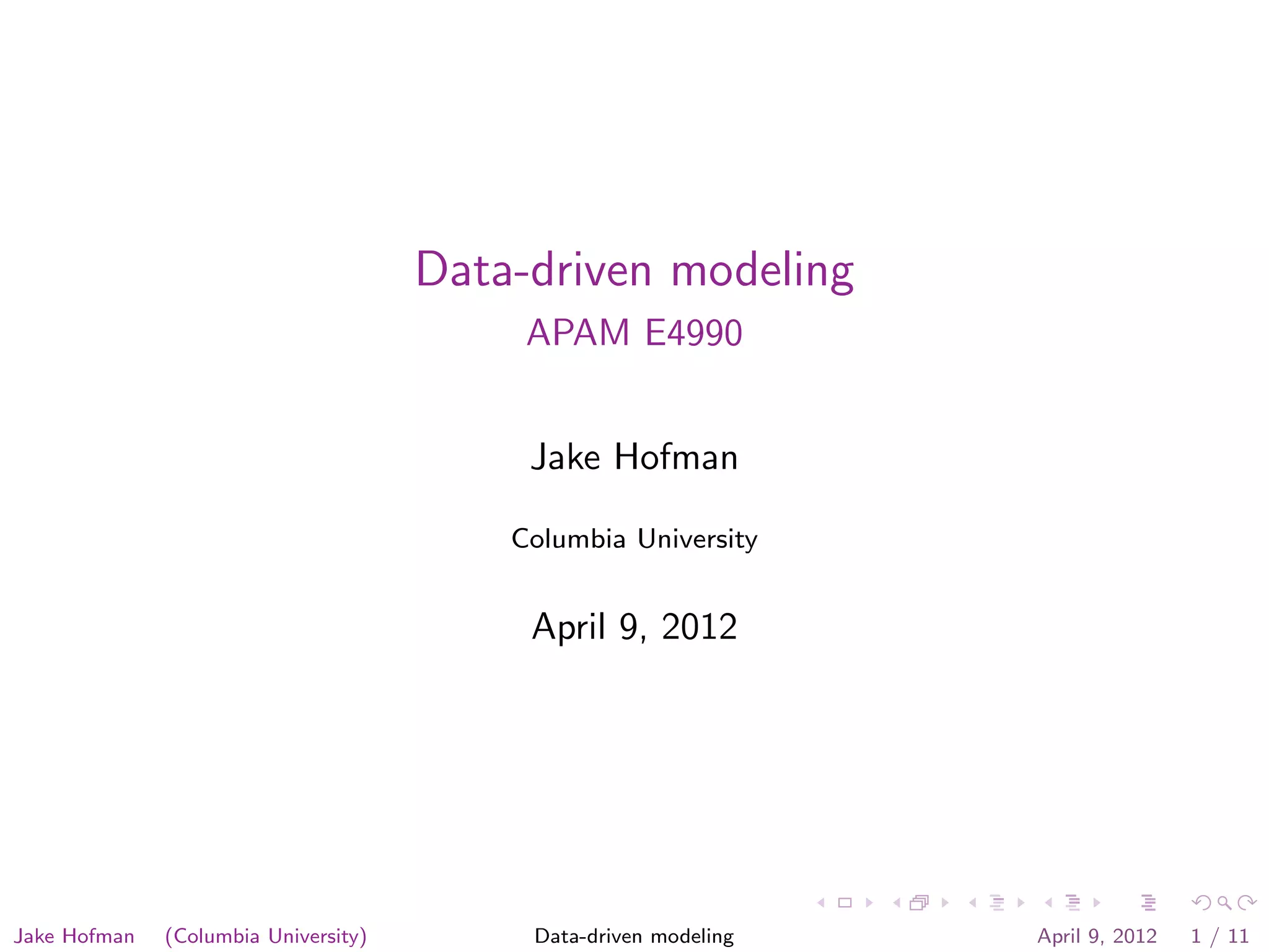 Data Driven Modeling Lecture 10 Pdf