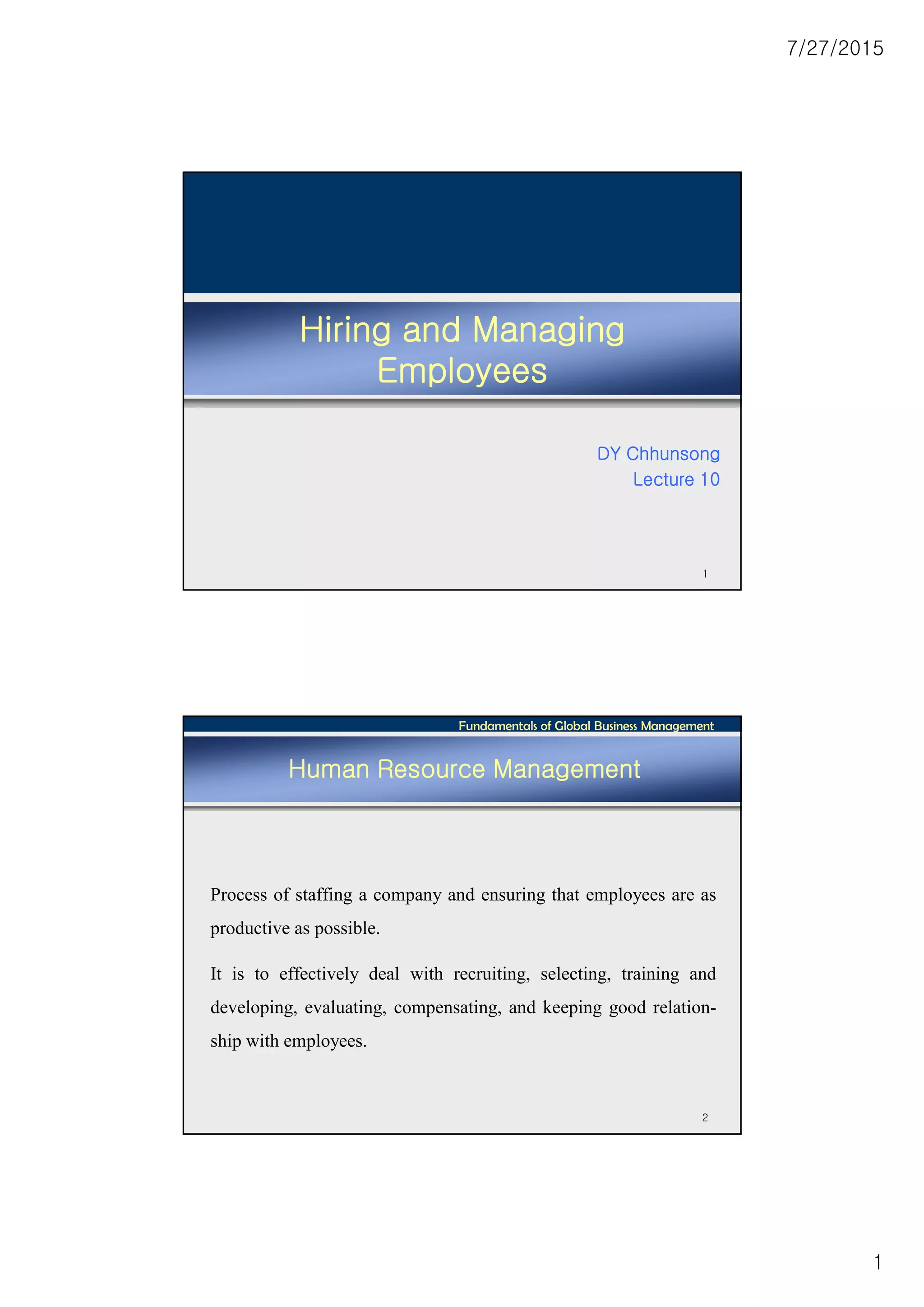 Lecture 10 - Hiring and Managing Employees | PDF