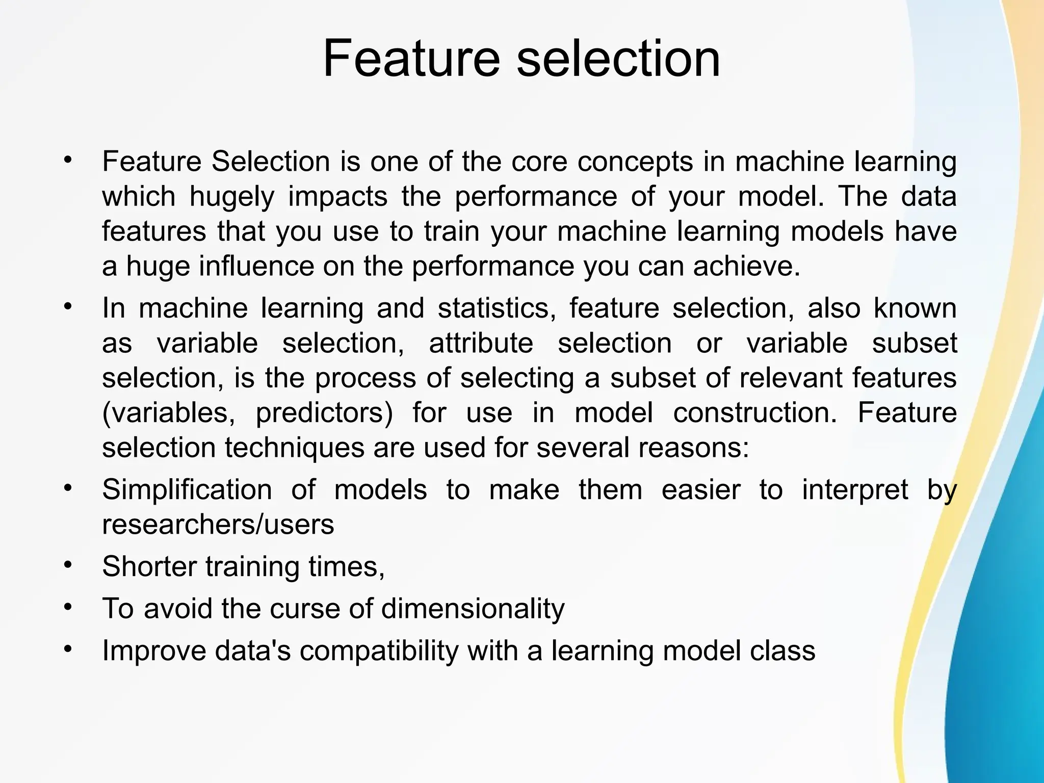 feature selection slides share and types of features selection | PPT