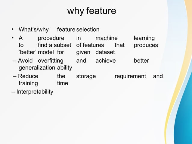feature selection slides share and types of features selection | PPT