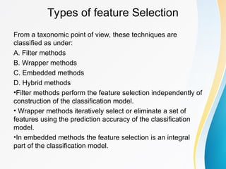 feature selection slides share and types of features selection | PPT