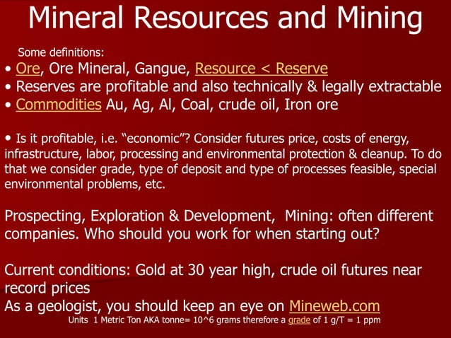 Lecture 10 Mineral Resources And Mining S Ppt