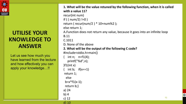 lecture 10 Recursive Function and Macros.ppt | Programming Languages | Computing