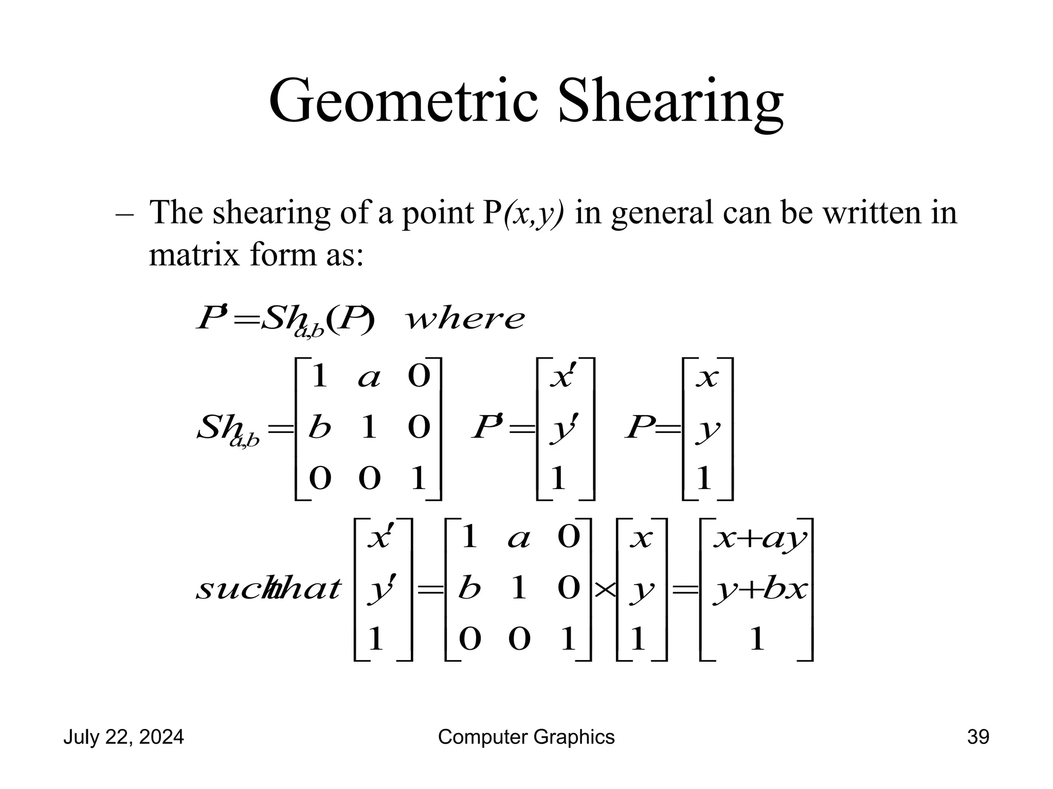 Lecture11 11168272d Transformations In Computer Graphics Ppt