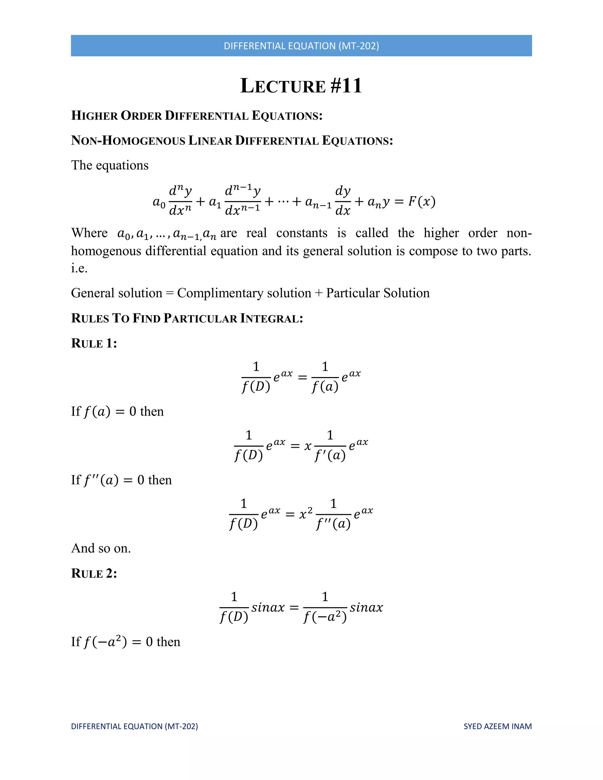 differential equation Lecture#11 | PDF