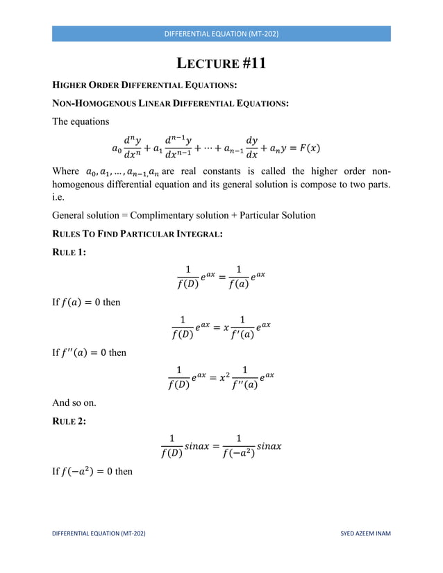 differential equation Lecture#11 | PDF