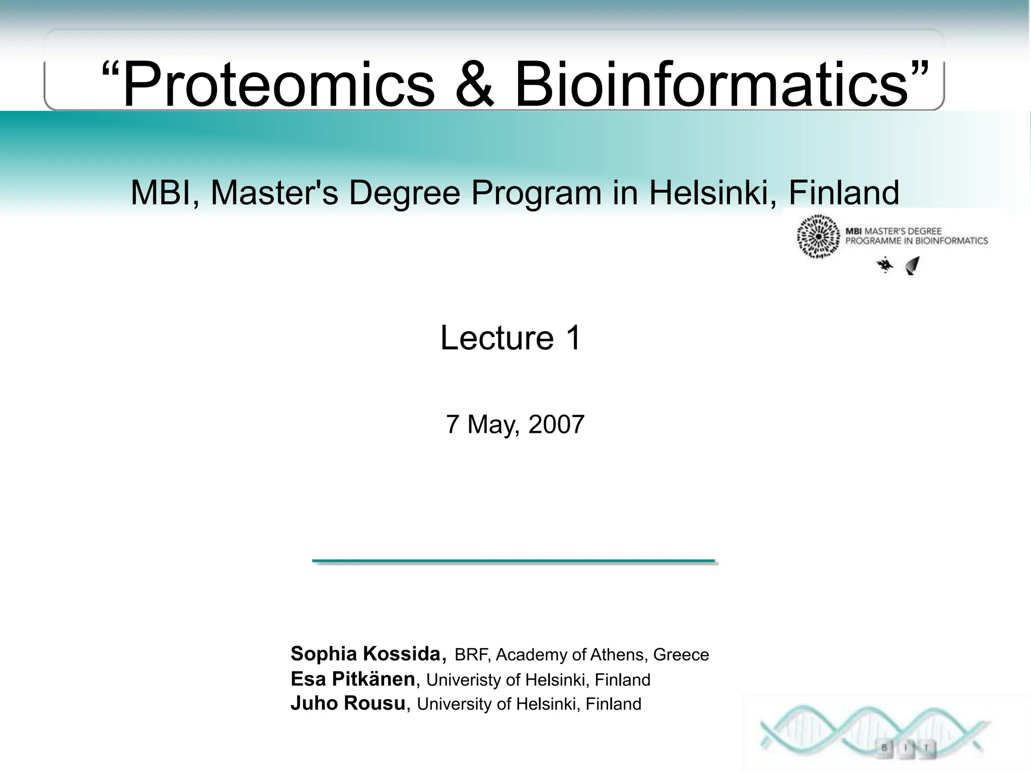 Proteomics Lecture 1 Introduction To Proteomics Ppt