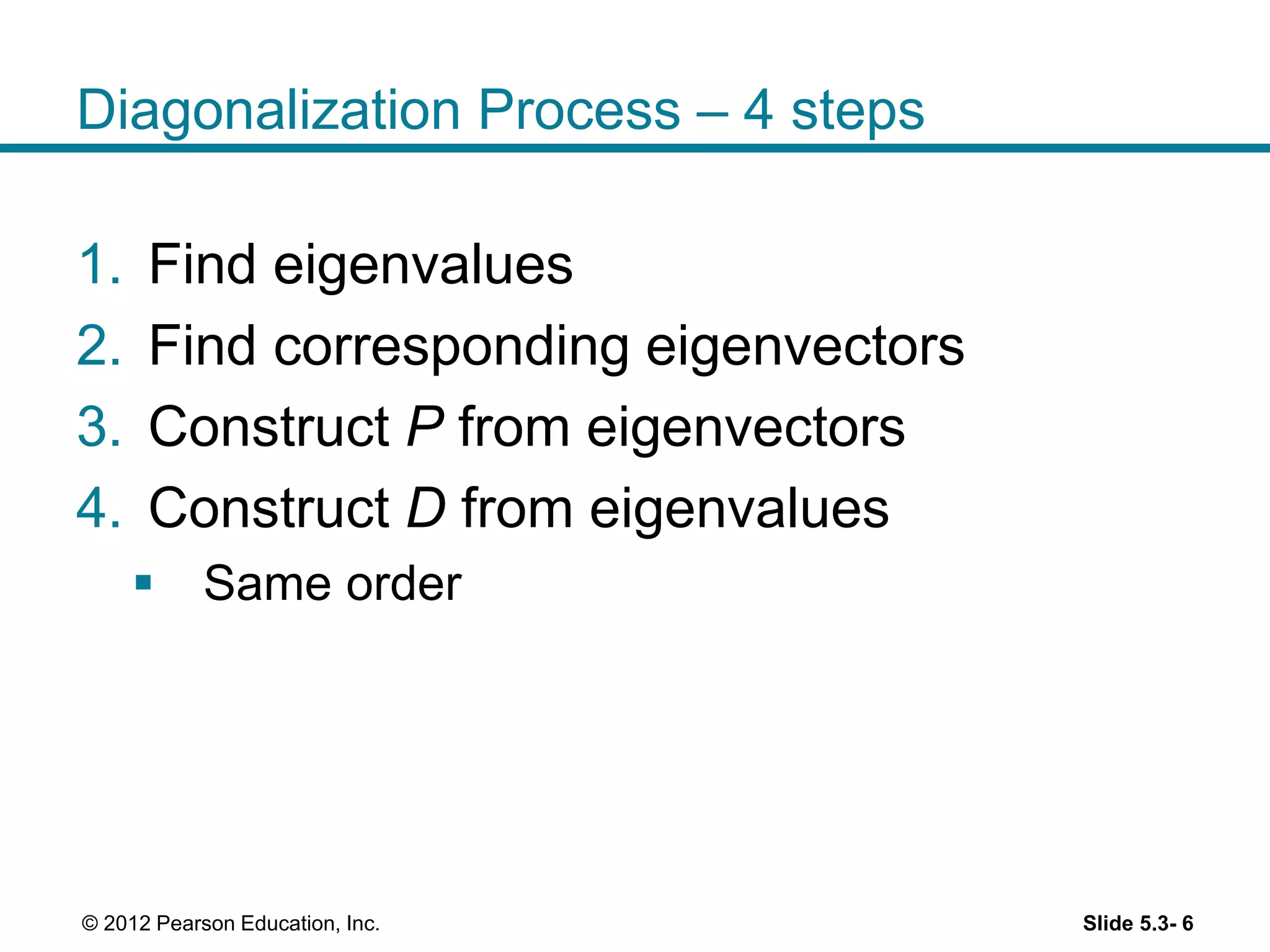 Lecture 11 diagonalization & complex eigenvalues - 5-3 & 5-5 | PPTX