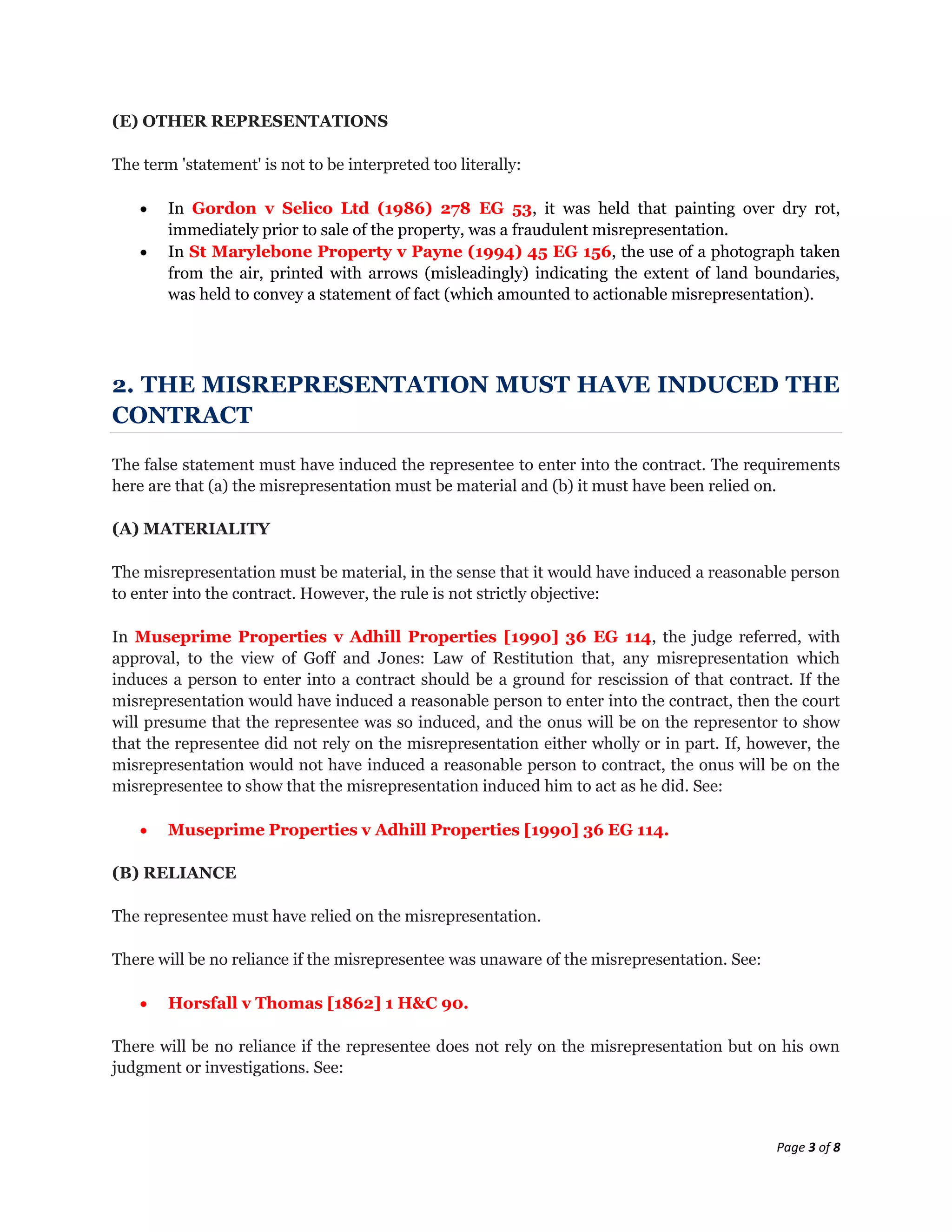 Lecture 11 misrepresentation - notes | DOCX