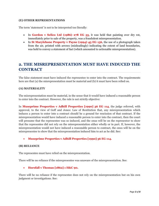 Lecture 11 Misrepresentation Notes Docx Law