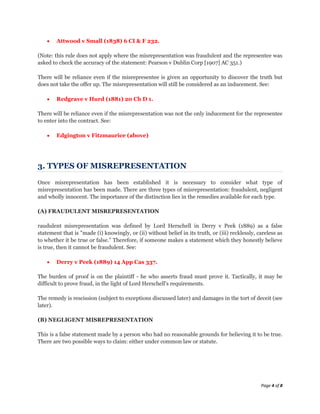 Lecture 11 misrepresentation - notes | DOCX