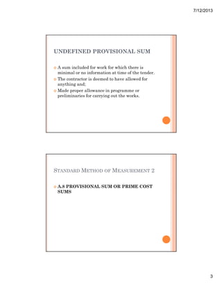 M3 Lecture 11 provisional sum prime cost sum | PDF