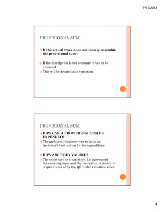 M3 Lecture 11 provisional sum prime cost sum | PDF