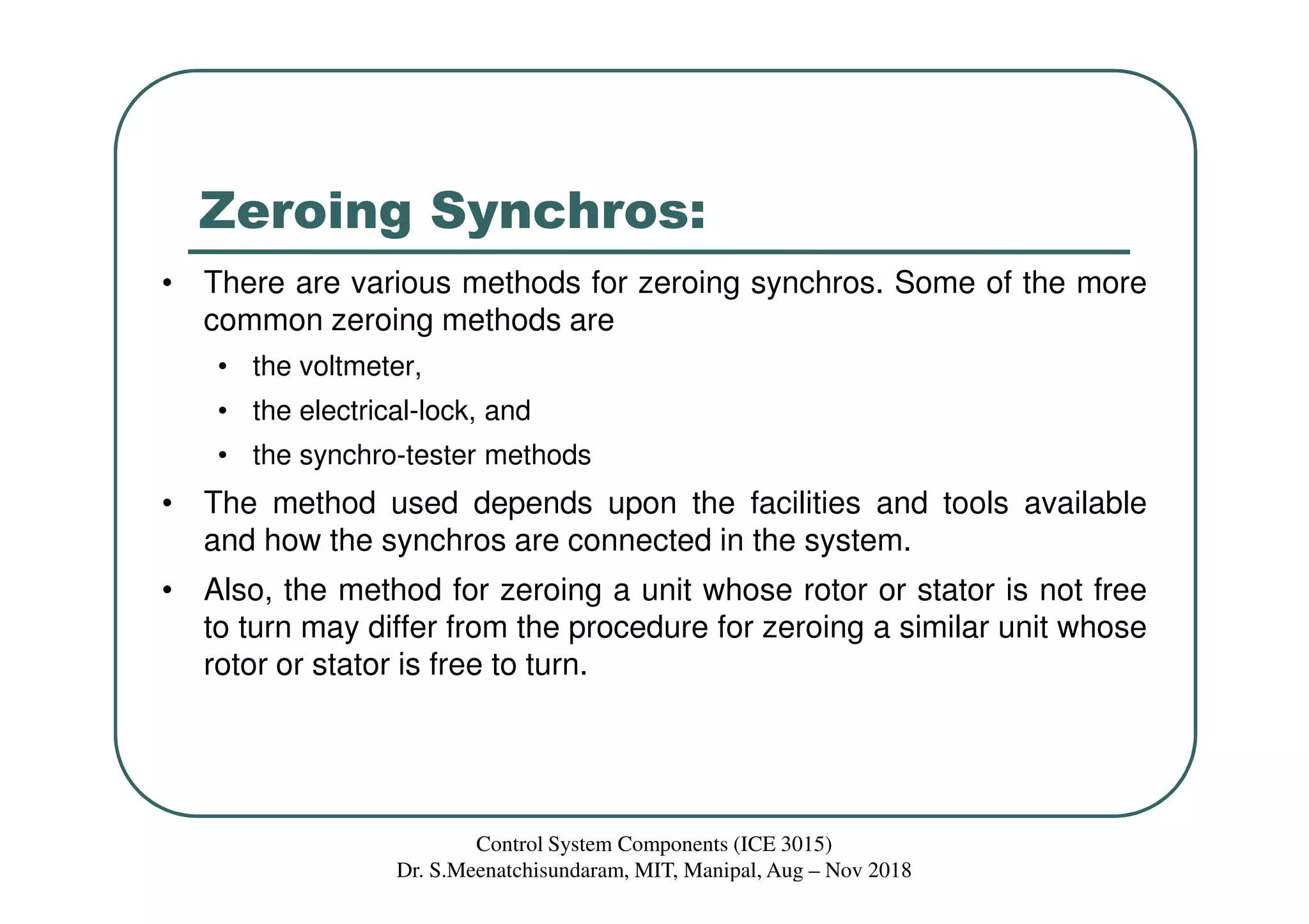 Lecture 11 zeroing synchros | PDF