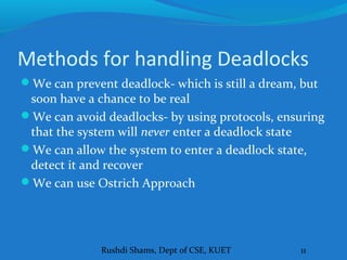 Lecture 11,12 and 13 deadlocks | PPT | Operating Systems | Computer Software and Applications