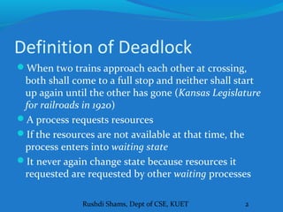 Lecture 11,12 and 13 deadlocks | PPT | Operating Systems | Computer ...