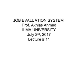 Lecture # 11 Job Evaluation System | PPT