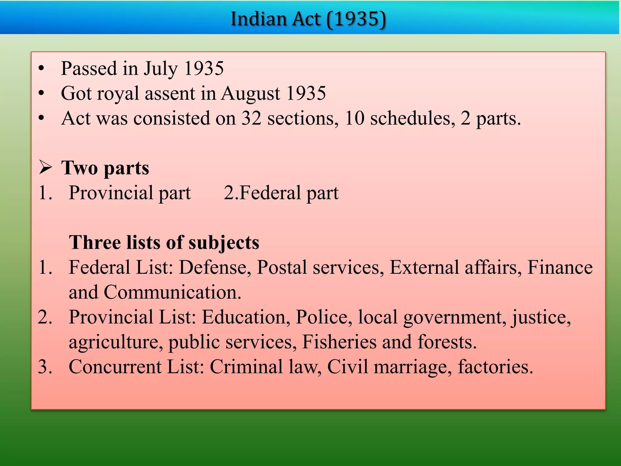 Lecture 11 indian act 1935 and congress ministries | PPTX