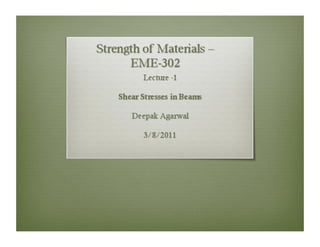 Lecture 11 shear stresses in beams | PDF