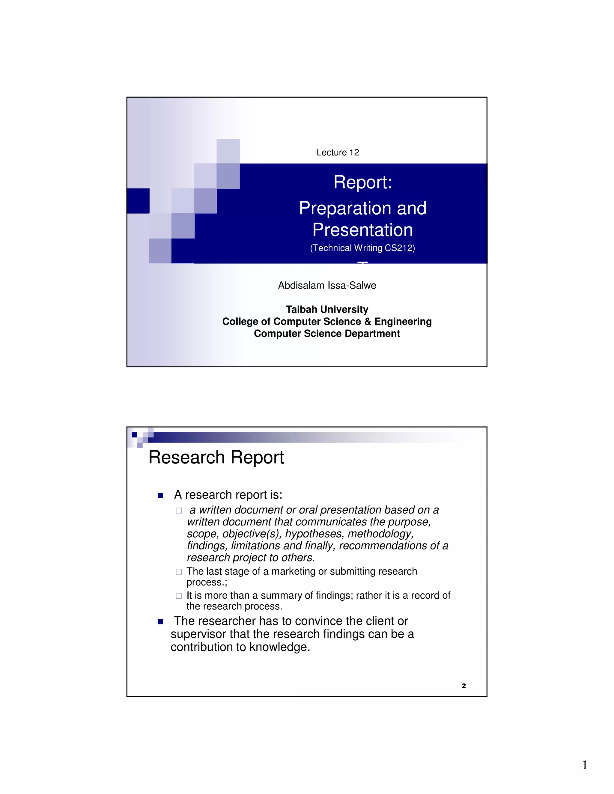 Lecture12 (cs212)(research report-preparingyour presentation) | PDF