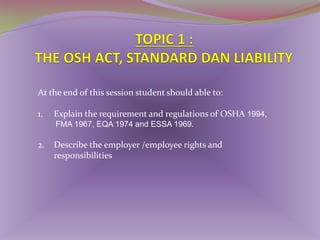 Lecture 1 &_2_-the_osh_act,_standard_and_liability | PDF
