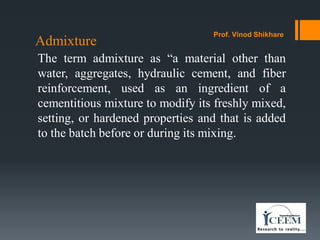 Lecture 12 Admixture: Use of admixtures in concrete technology | PPT
