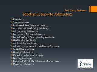 Lecture 12 Admixture: Use of admixtures in concrete technology | PPT