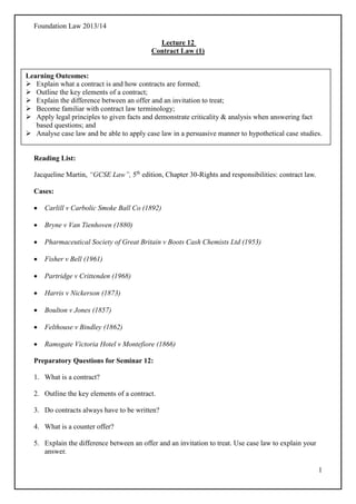 Lecture 12 handout contract law | DOC