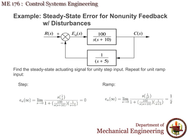 Lecture12me1766steadystateerror 12555290178452-phpapp03 | PPT