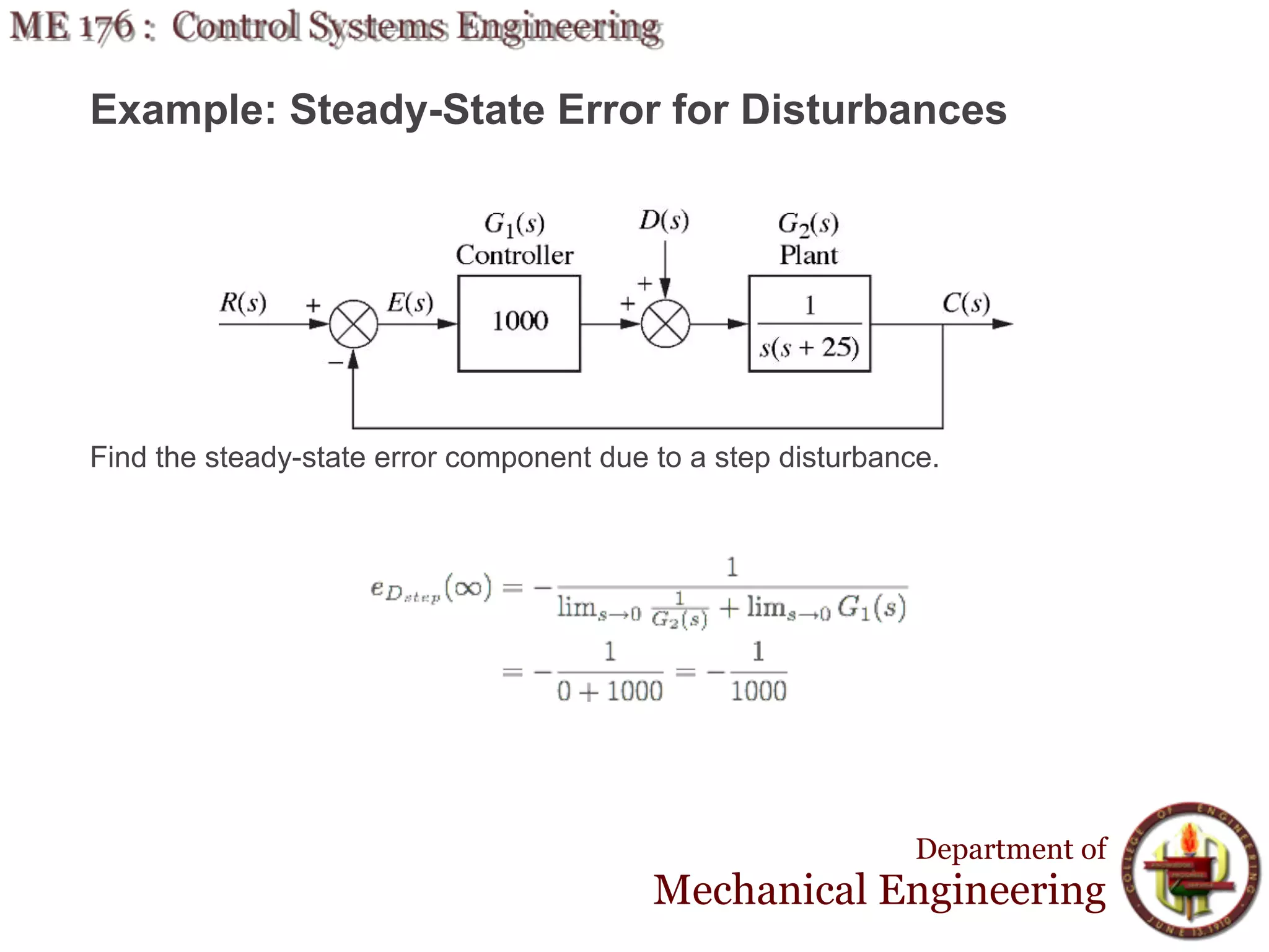 Lecture 12 ME 176 6 Steady State Error | PDF