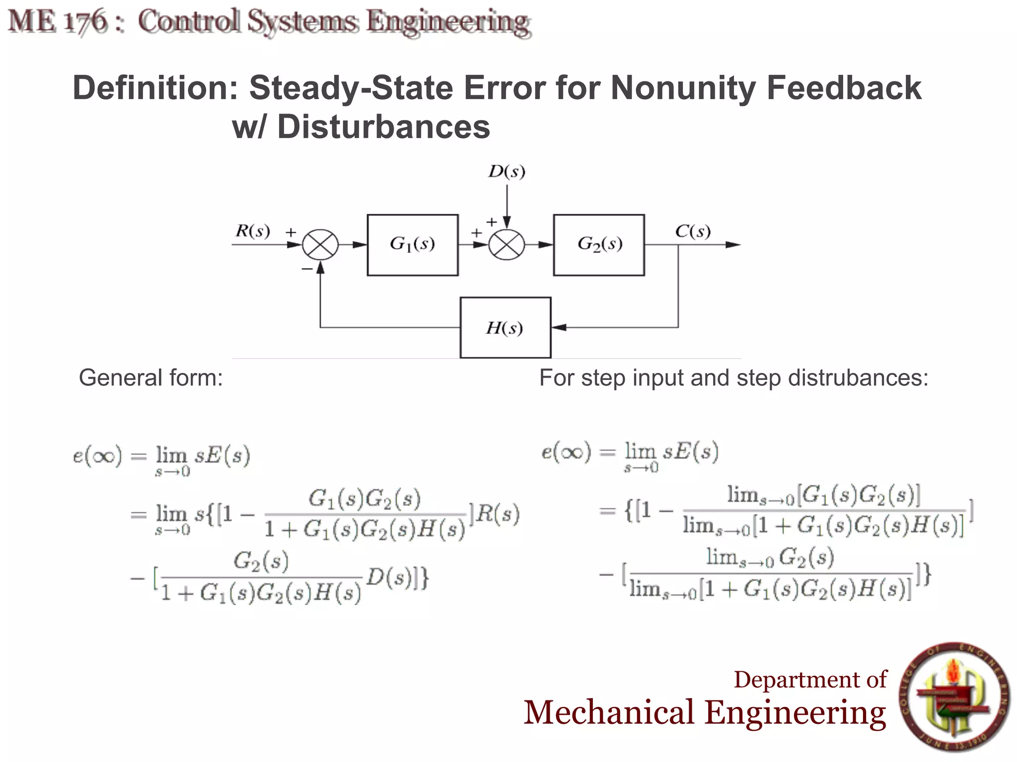 Lecture 12 ME 176 6 Steady State Error | PDF