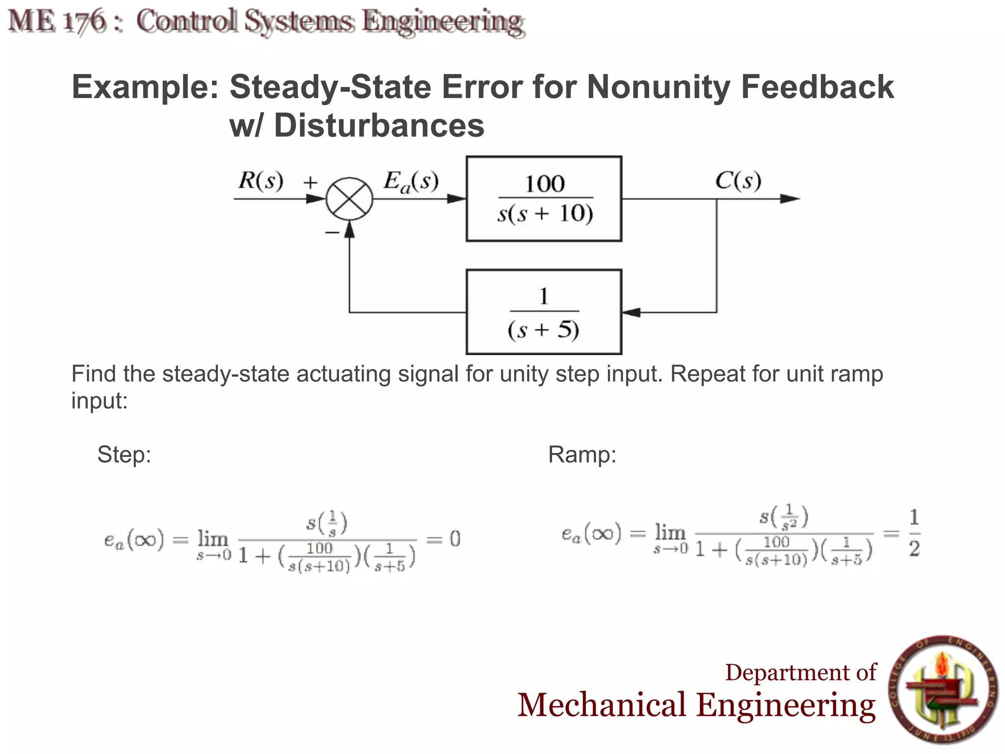 Lecture 12 ME 176 6 Steady State Error | PDF