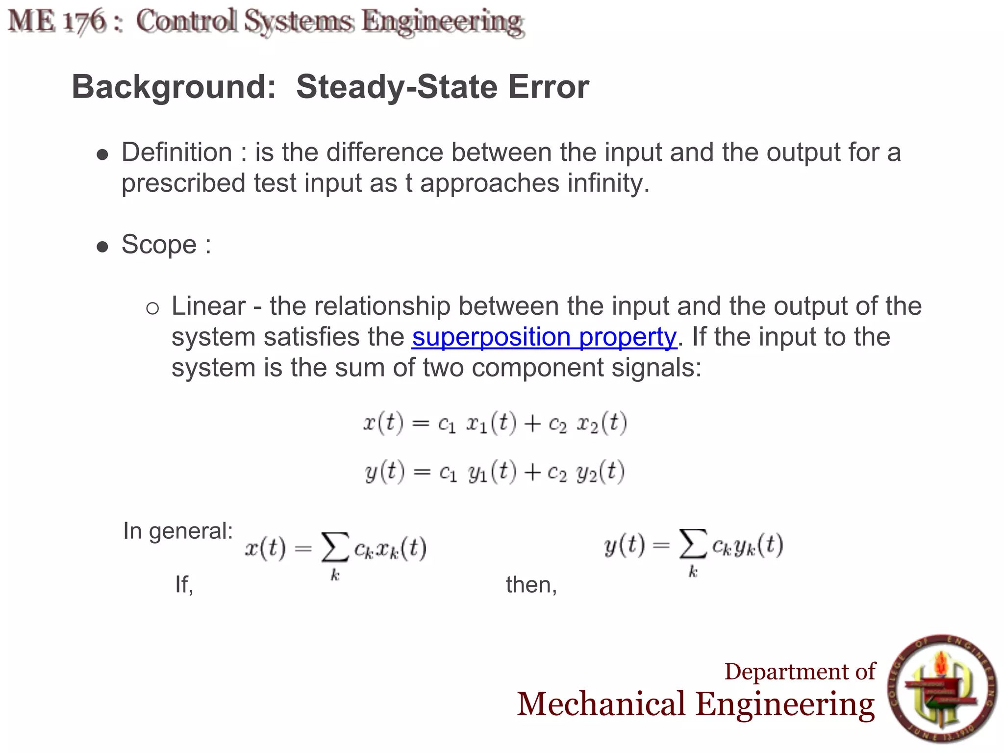 Lecture 12 ME 176 6 Steady State Error | PDF