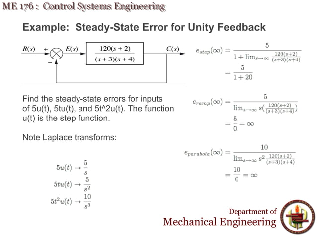 Lecture 12 ME 176 6 Steady State Error | PDF | Physics | Science