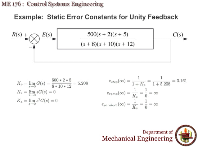 Lecture 12 ME 176 6 Steady State Error | PDF | Physics | Science