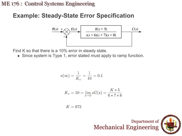 Lecture 12 ME 176 6 Steady State Error | PDF | Physics | Science