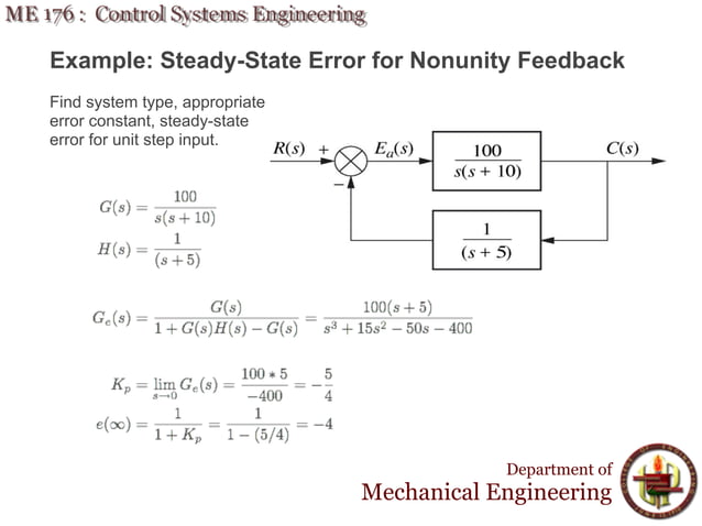 Lecture 12 ME 176 6 Steady State Error | PDF | Physics | Science