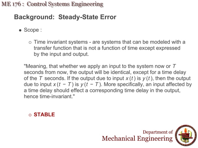 Lecture 12 ME 176 6 Steady State Error | PDF | Physics | Science