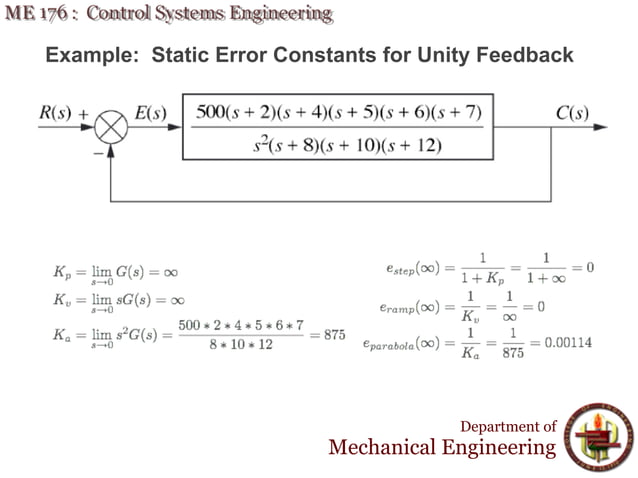 Lecture 12 ME 176 6 Steady State Error