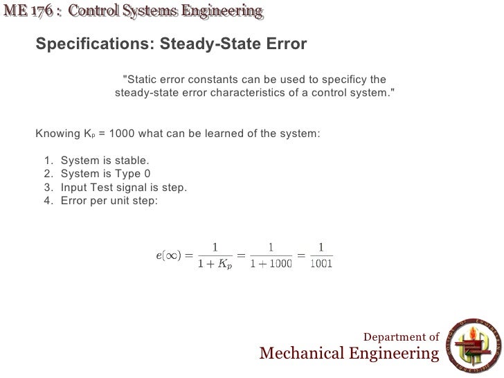 Lecture 12 Me 176 6 Steady State Error