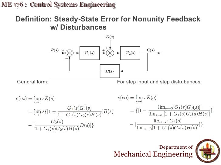 Lecture 12 ME 176 6 Steady State Error