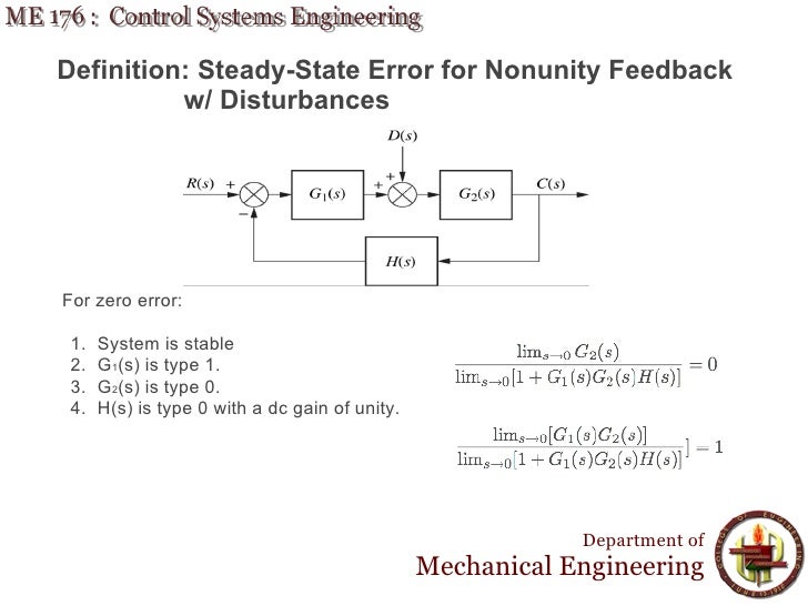 Lecture 12 ME 176 6 Steady State Error