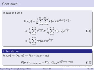 Lecture 13 (Usage of Fourier transform in image processing) | PDF