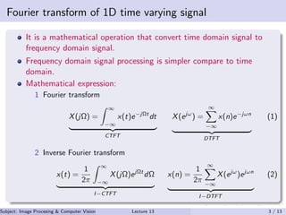 Lecture 13 (Usage of Fourier transform in image processing) | PDF