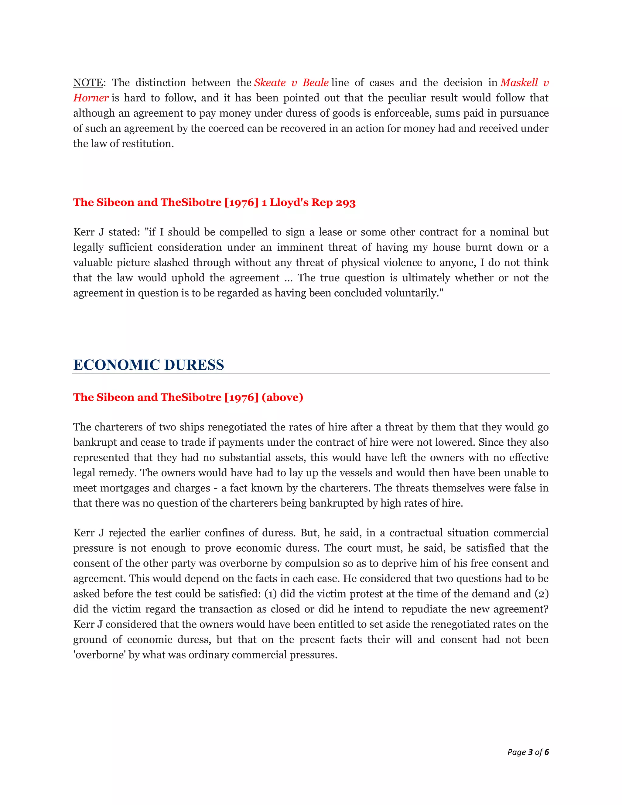 Lecture 13 duress - cases | DOCX