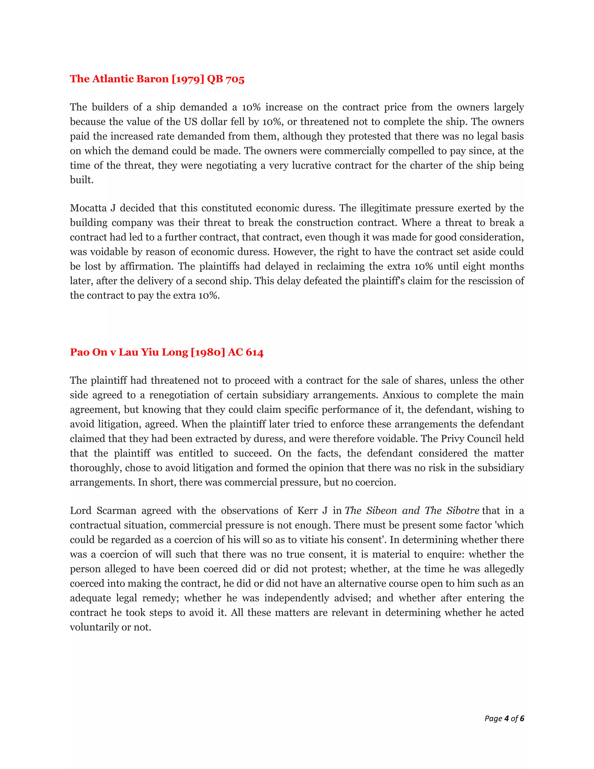 Lecture 13 duress - cases | DOCX